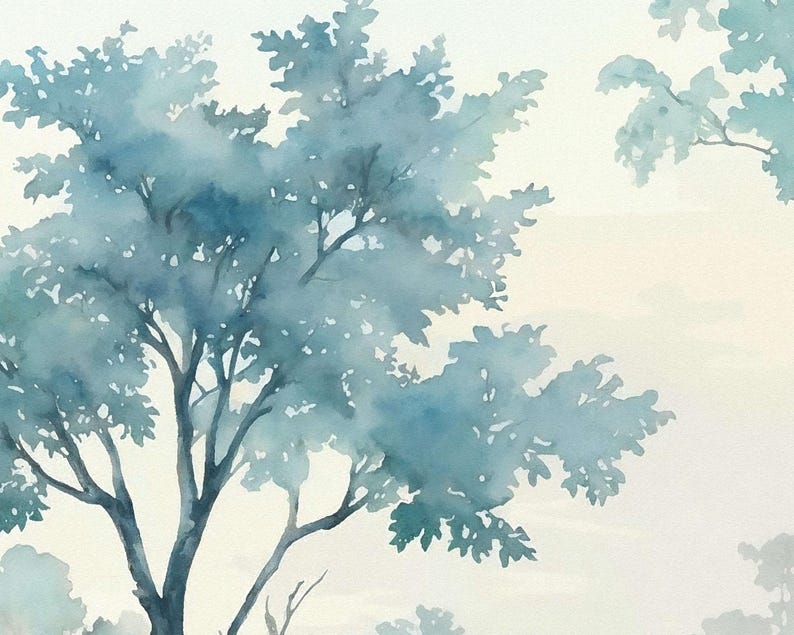 Teal Forest Wallpaper Mural - Etsy