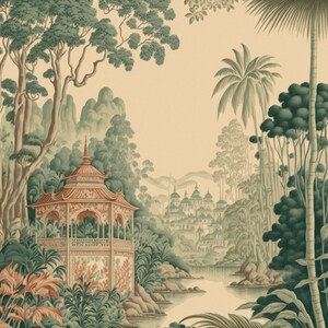 Asian Style Pagoda Wallpaper Mural Tropical River Scene Wall Mural - Etsy