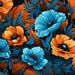 Bright Blue & Orange Floral Wallpaper Mural - Etsy