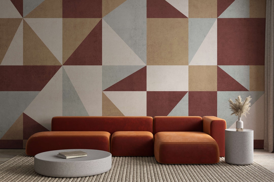 Geometric Triangle & Square Wallpaper Mural - Etsy