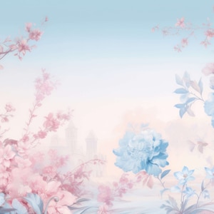 Pink & Blue Rococo Floral Wallpaper Mural - Etsy
