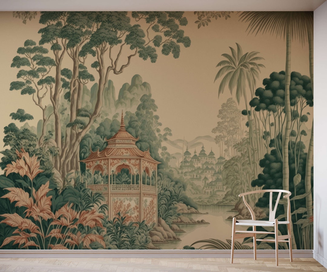 Asian Style Pagoda Wallpaper Mural Tropical River Scene Wall Mural - Etsy