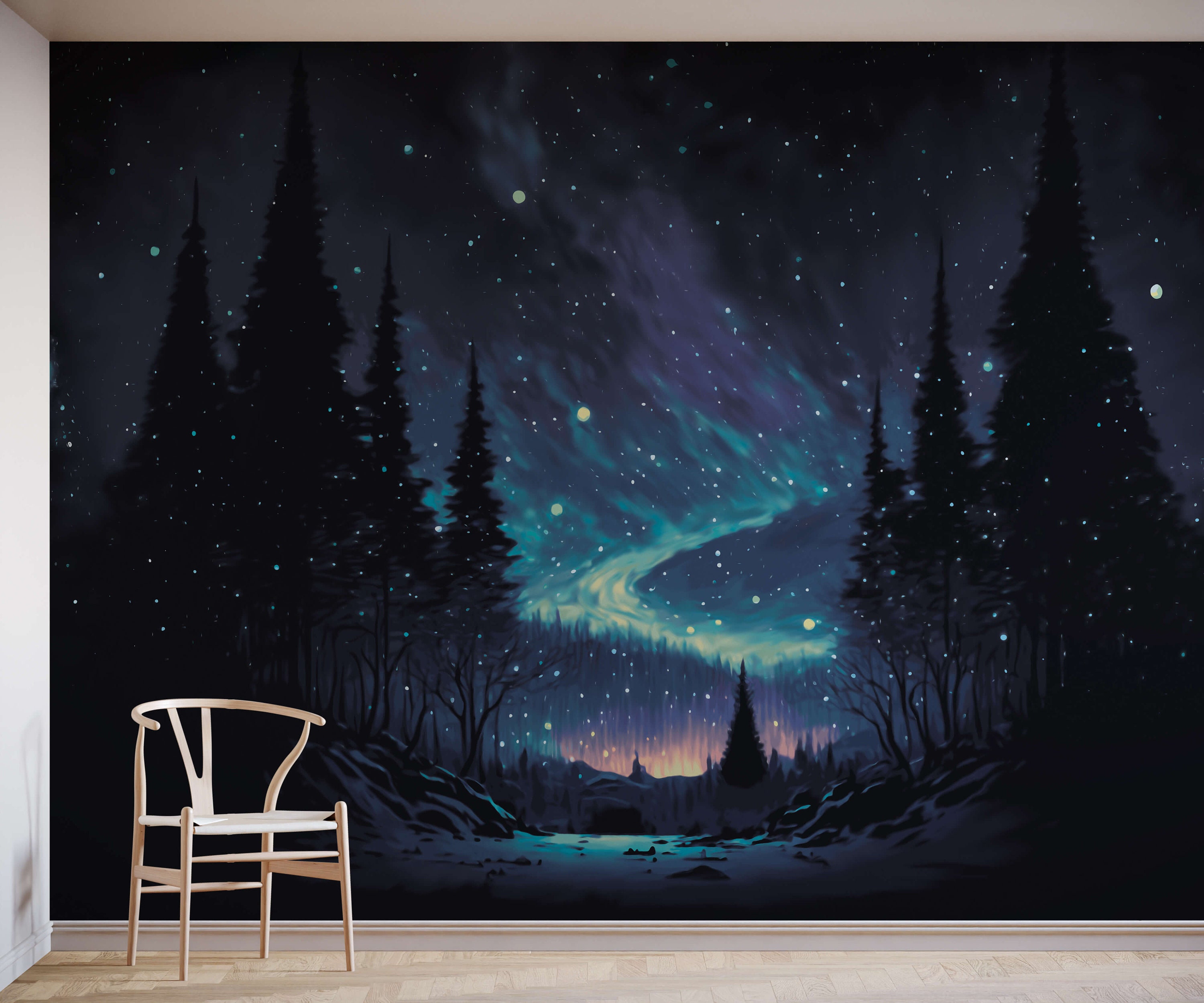Starry Night Forest Wallpaper Mural - Etsy