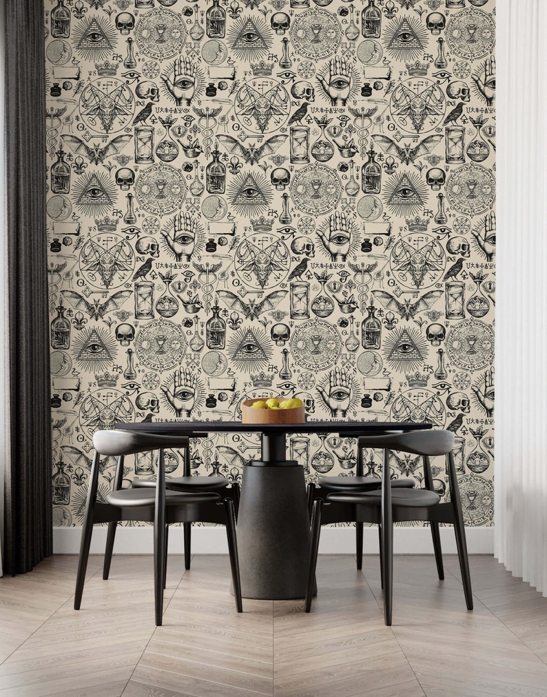 Gothic Wallpaper Beige & Black Wallpaper Options Mystical - Etsy
