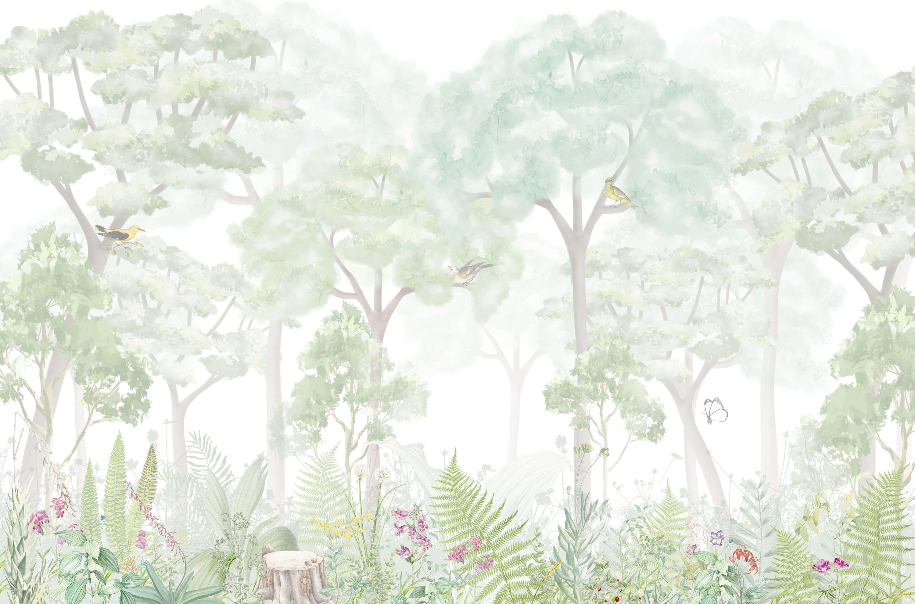 Watercolour Woodland Wallpaper Mural - Etsy