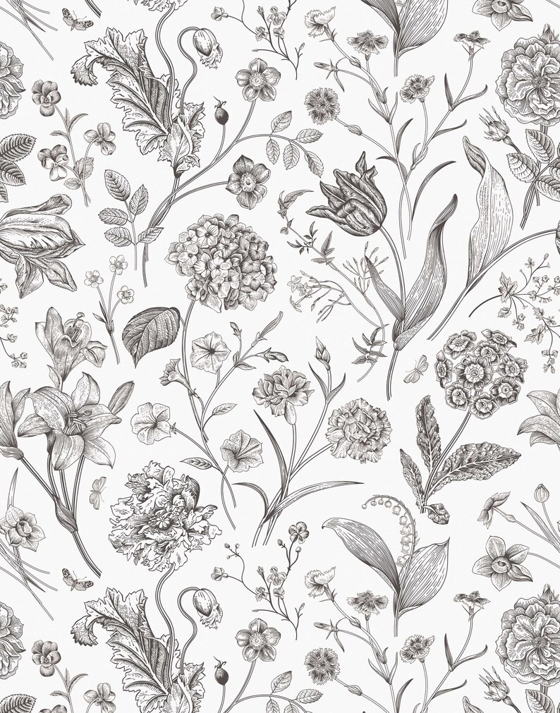 Detailed Floral Wallpaper Intricate Wallpaper Sketched | Etsy
