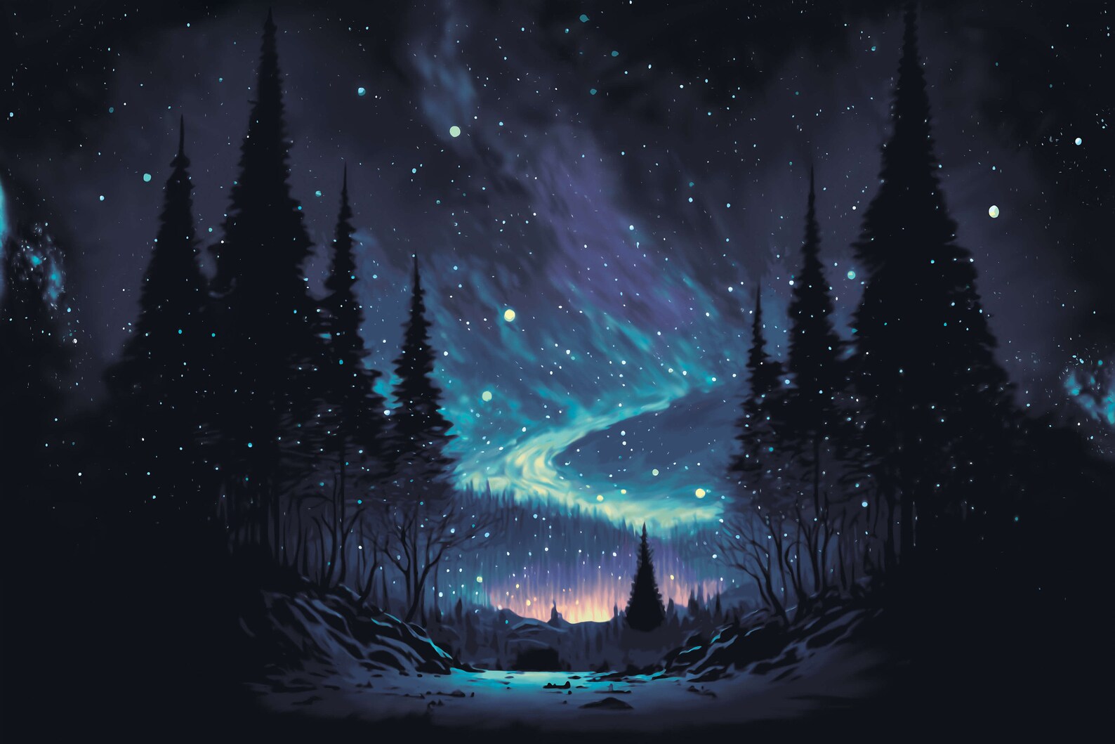 Starry Night Forest Wallpaper Mural - Etsy