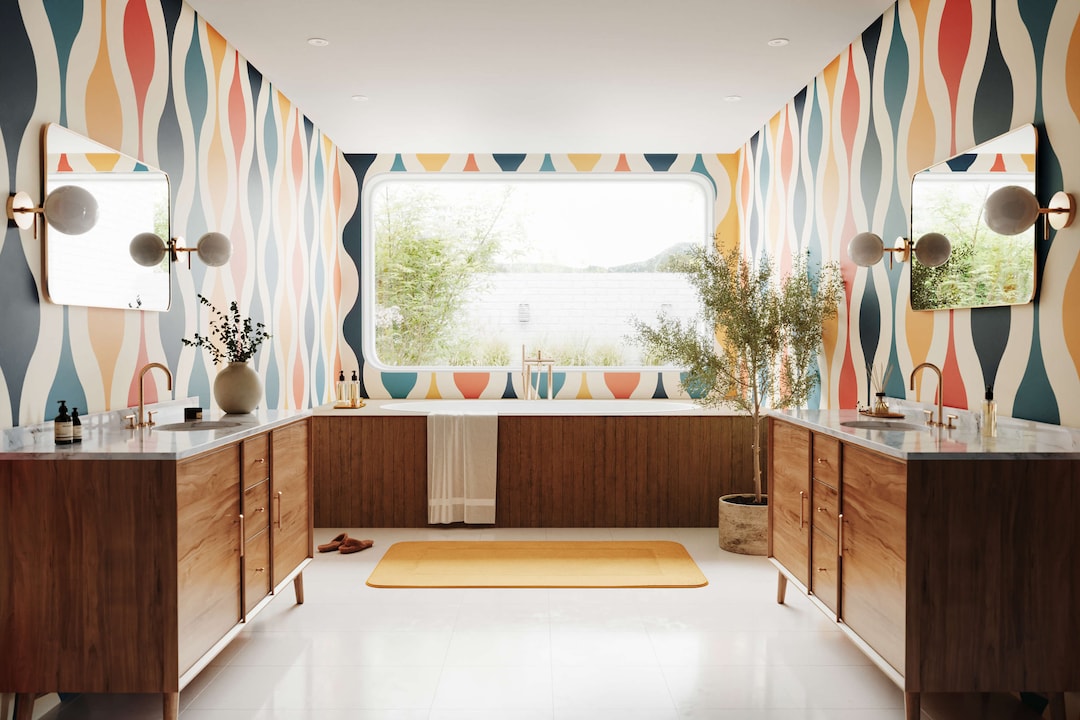 Retro Bold Squiggle Line Wallpaper Mural - Etsy