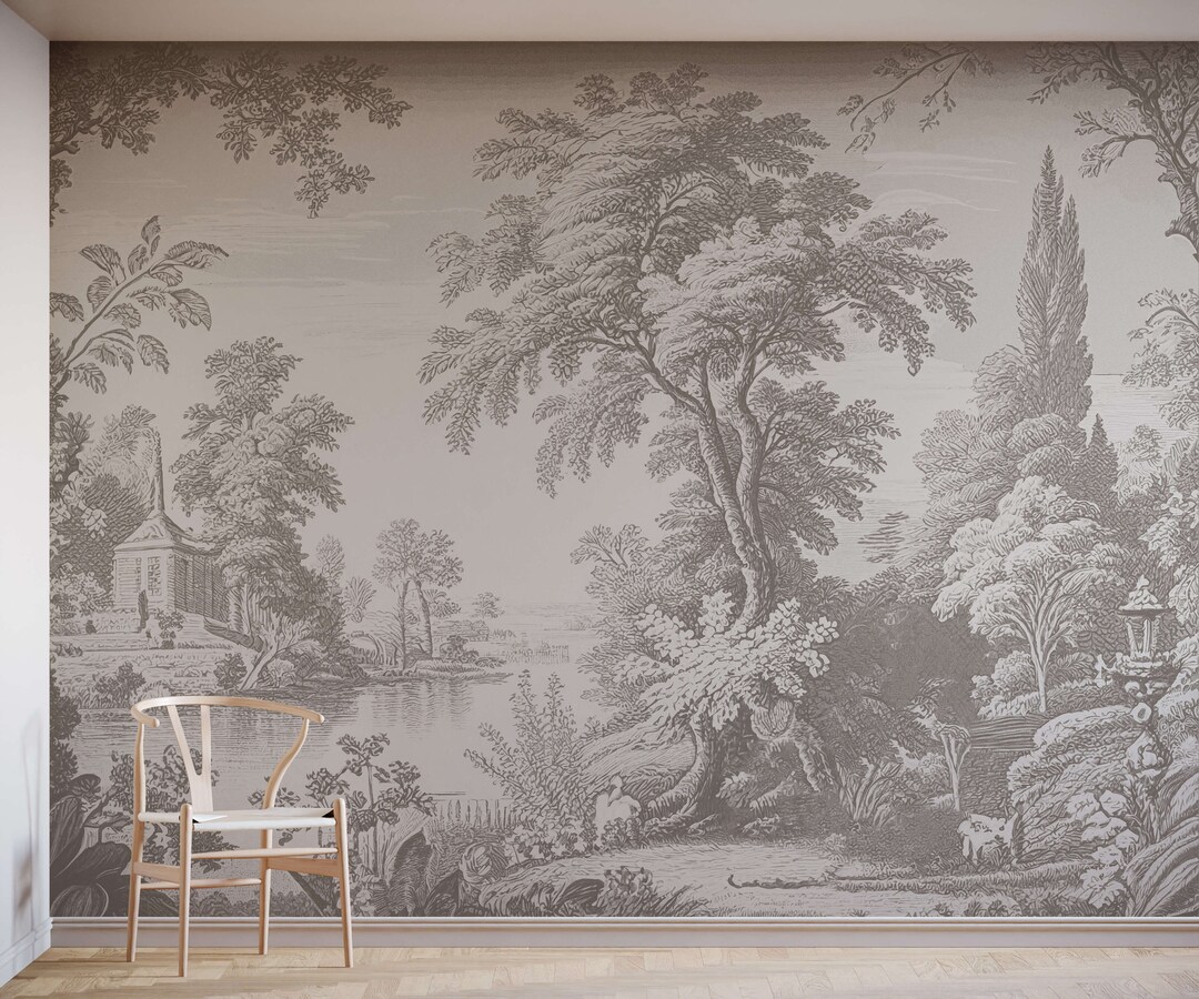 Classic Grey Toile De Jouy Wallpaper Mural Other Colour - Etsy