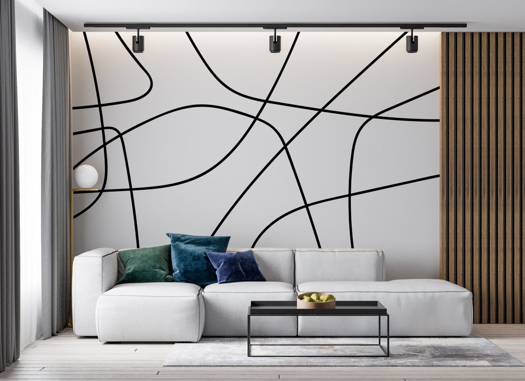 Abstract Line Wallpaper Mural | Scribble Wall Mural - Etsy