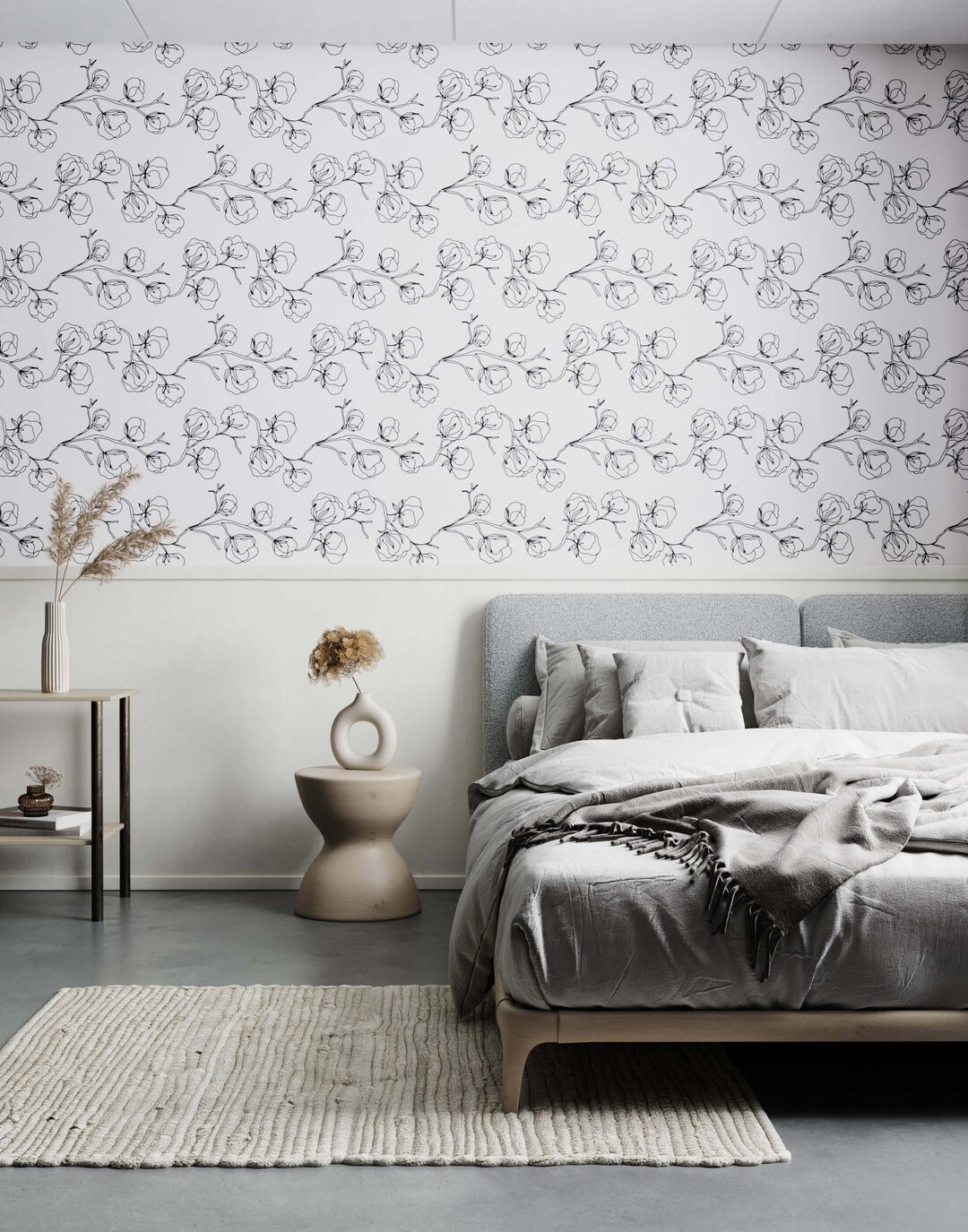 Rose Wallpaper | Bold, Line-drawn Roses Design Available in Black ...