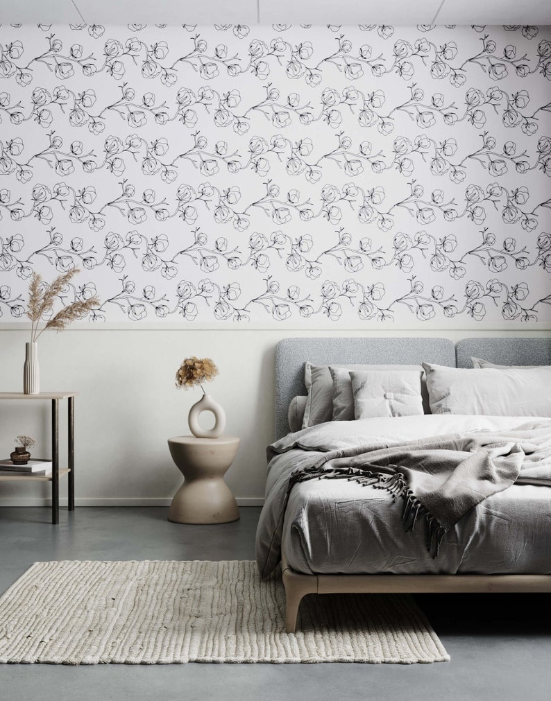 Rose Wallpaper | Bold, Line-drawn Roses Design Available in Black ...