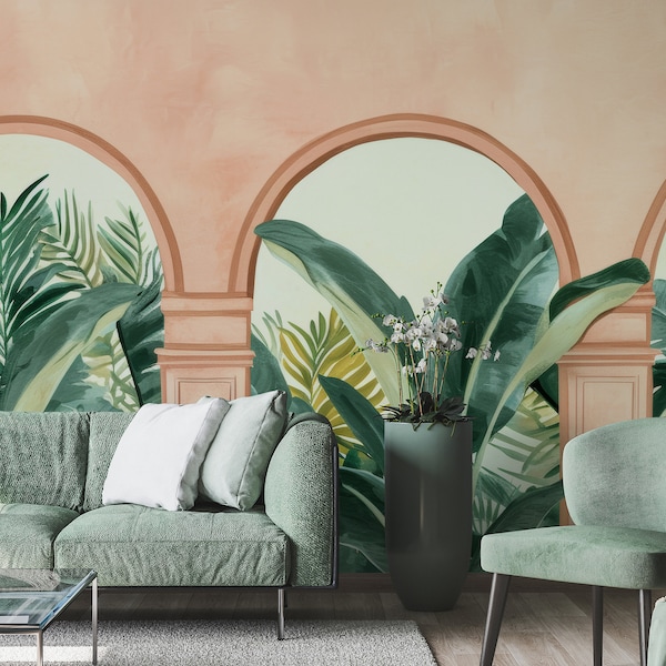 Arched Wallpaper Mural Tropical - Etsy