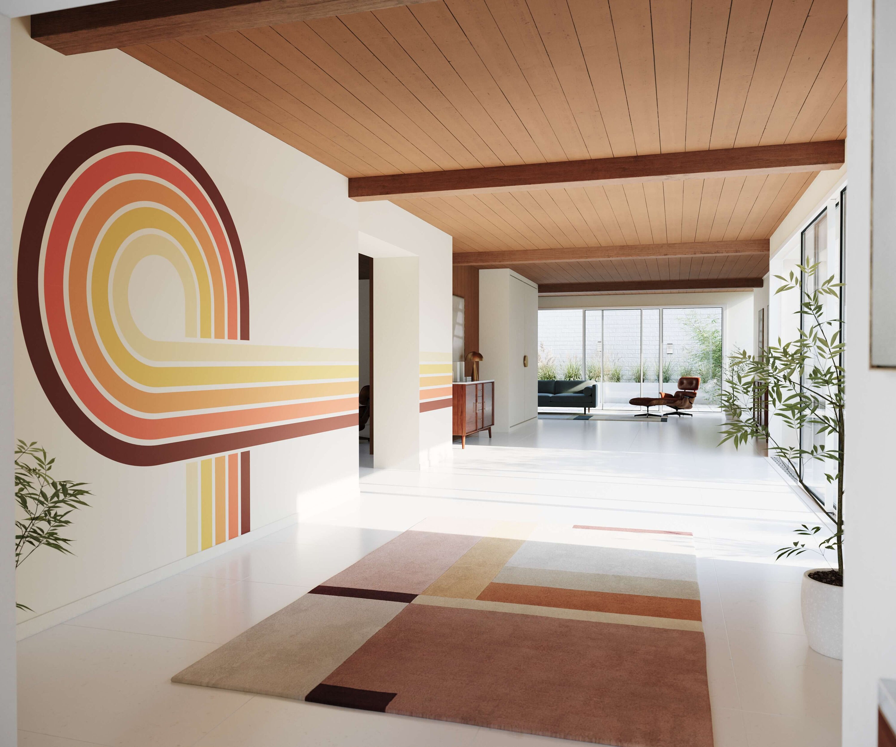 Retro Stripe Wallpaper Stunning Retro Striped Wall Mural in - Etsy