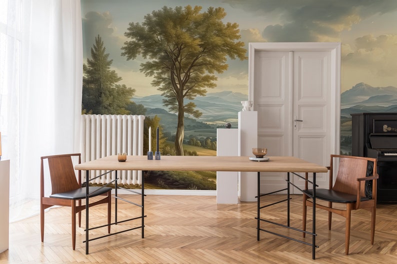 Vintage River Scene Wallpaper Etched Design - Etsy