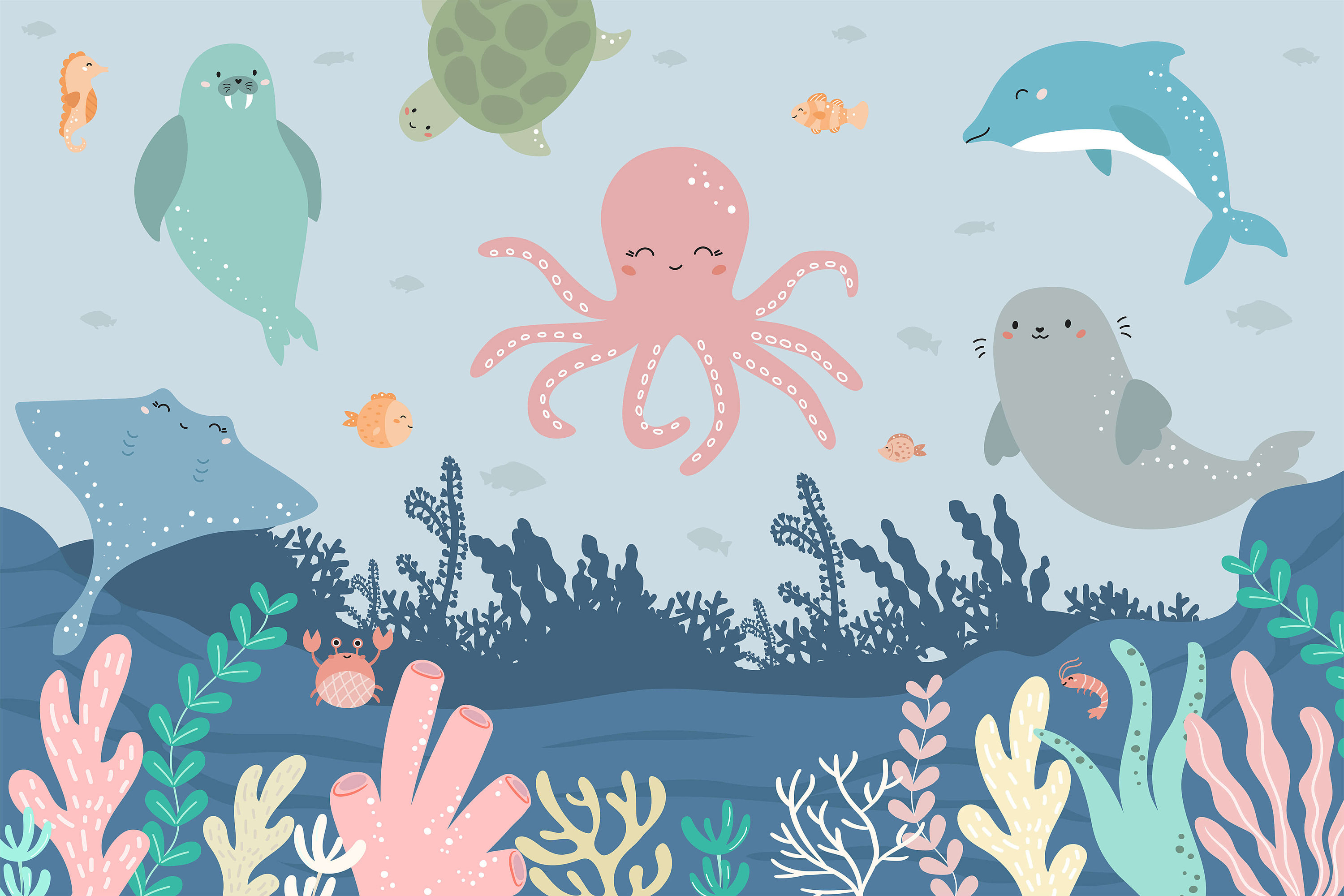 Children's Under the Sea Wallpaper Mural Children's Bedroom Ocean Wall ...