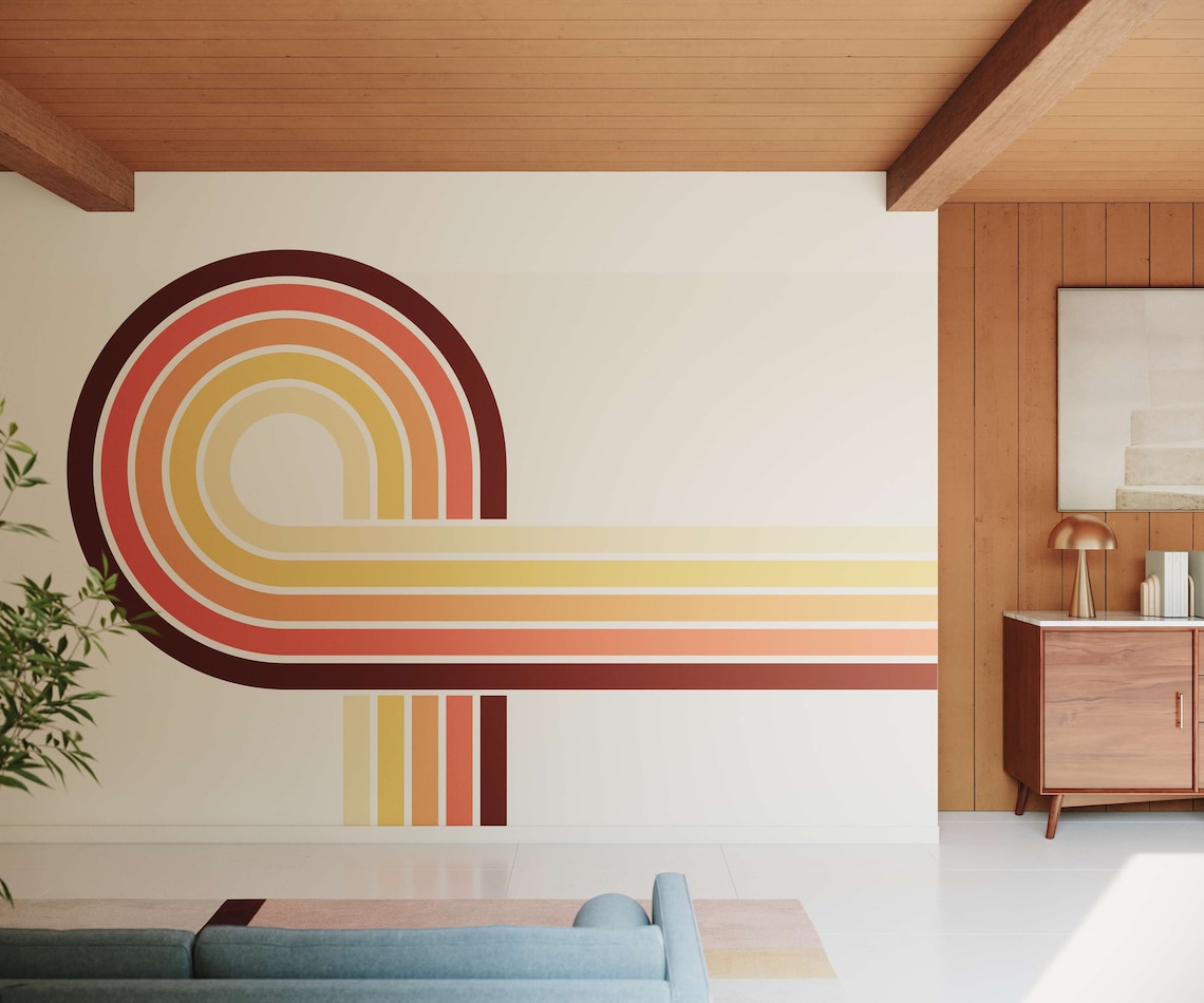 Retro Stripe Wallpaper Stunning Retro Striped Wall Mural in - Etsy
