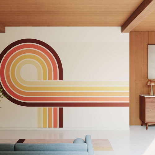 Retro Stripe Wallpaper Stunning Retro Striped Wall Mural in - Etsy