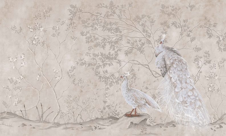 White Peacock Wallpaper Mural - Etsy