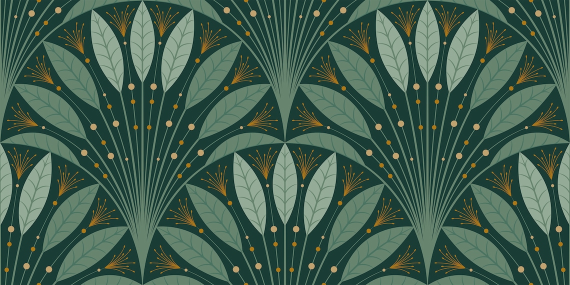 Art Deco Wallpaper Mural | Leaf Fan Wall Mural - Etsy