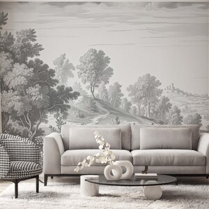 Classic Grey Toile De Jouy Wallpaper Mural Other Colour Variations ...