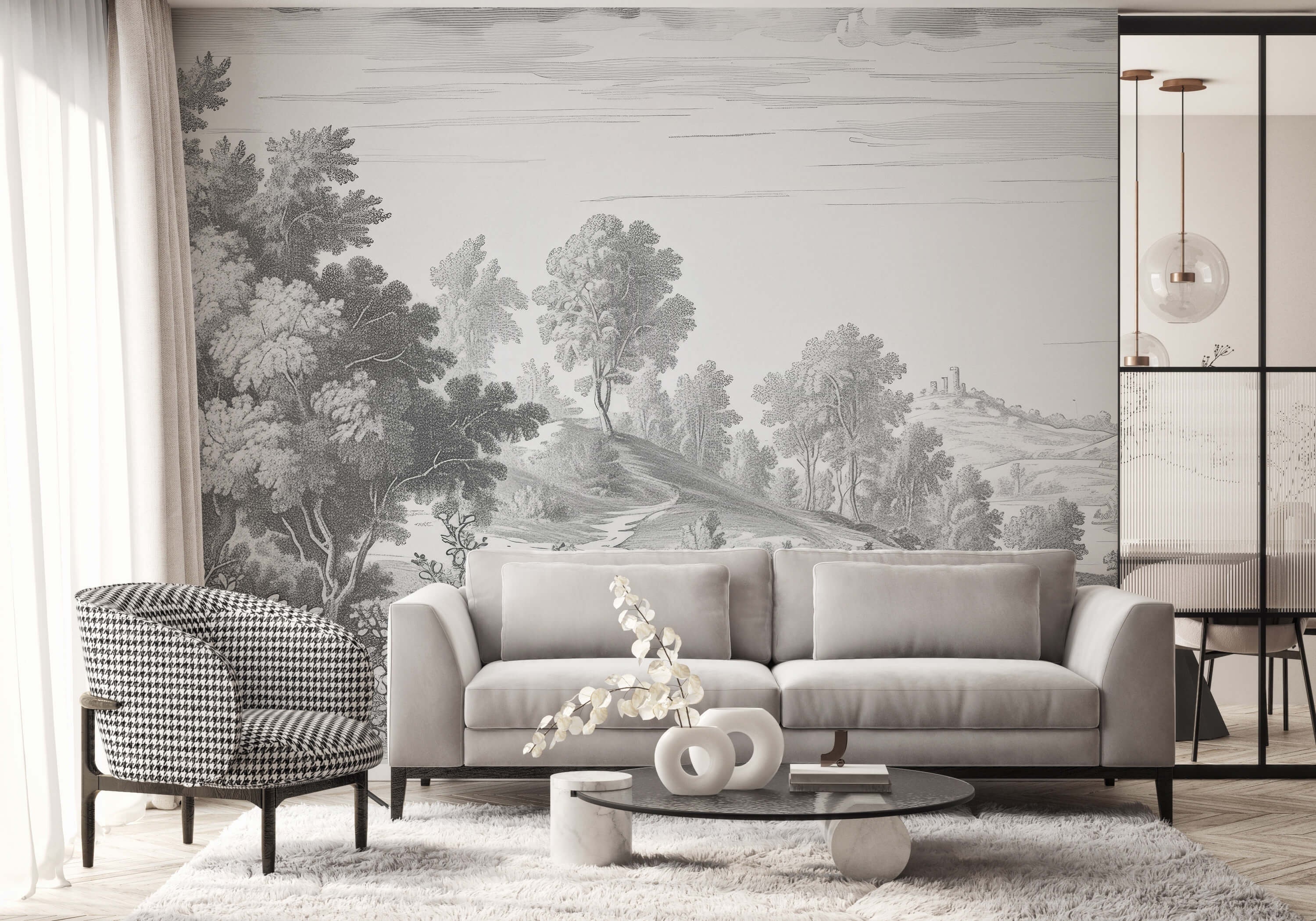 Classic Grey Toile De Jouy Wallpaper Mural Other Colour Variations ...