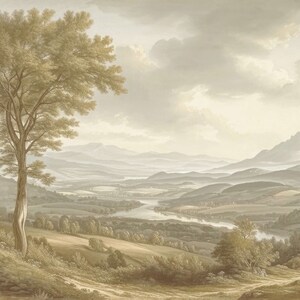 Vintage River Scene Wallpaper | Etched Design - Etsy