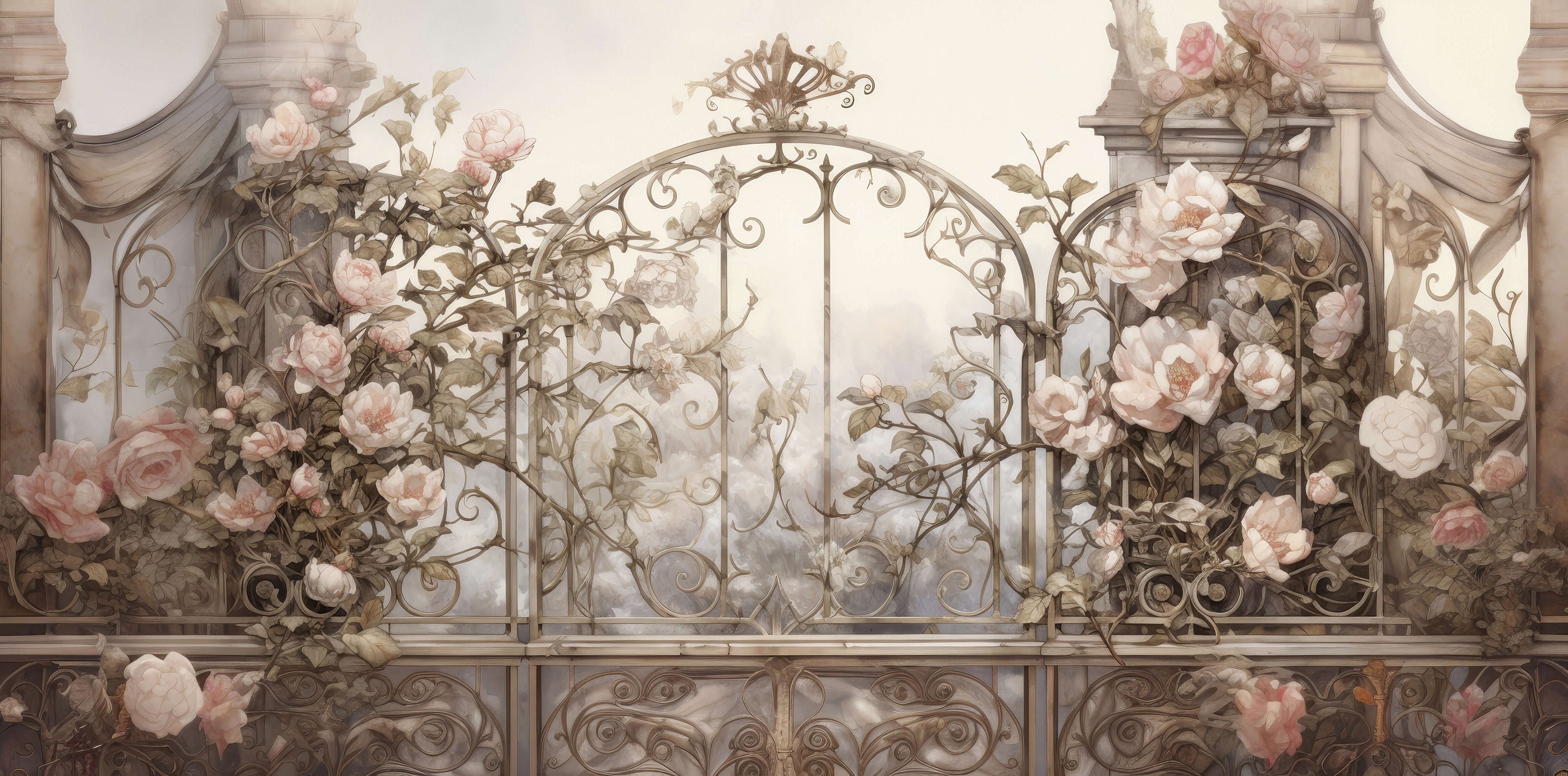 Rococo Style Floral Wallpaper Mural - Etsy