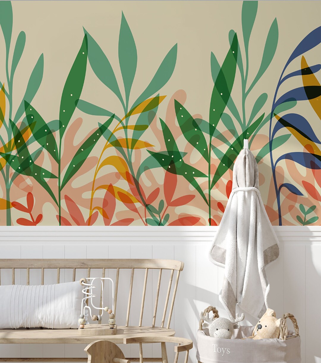 Kids Tropical Jungle Wallpaper | Multicoloured Leaf Wall Mural - Etsy