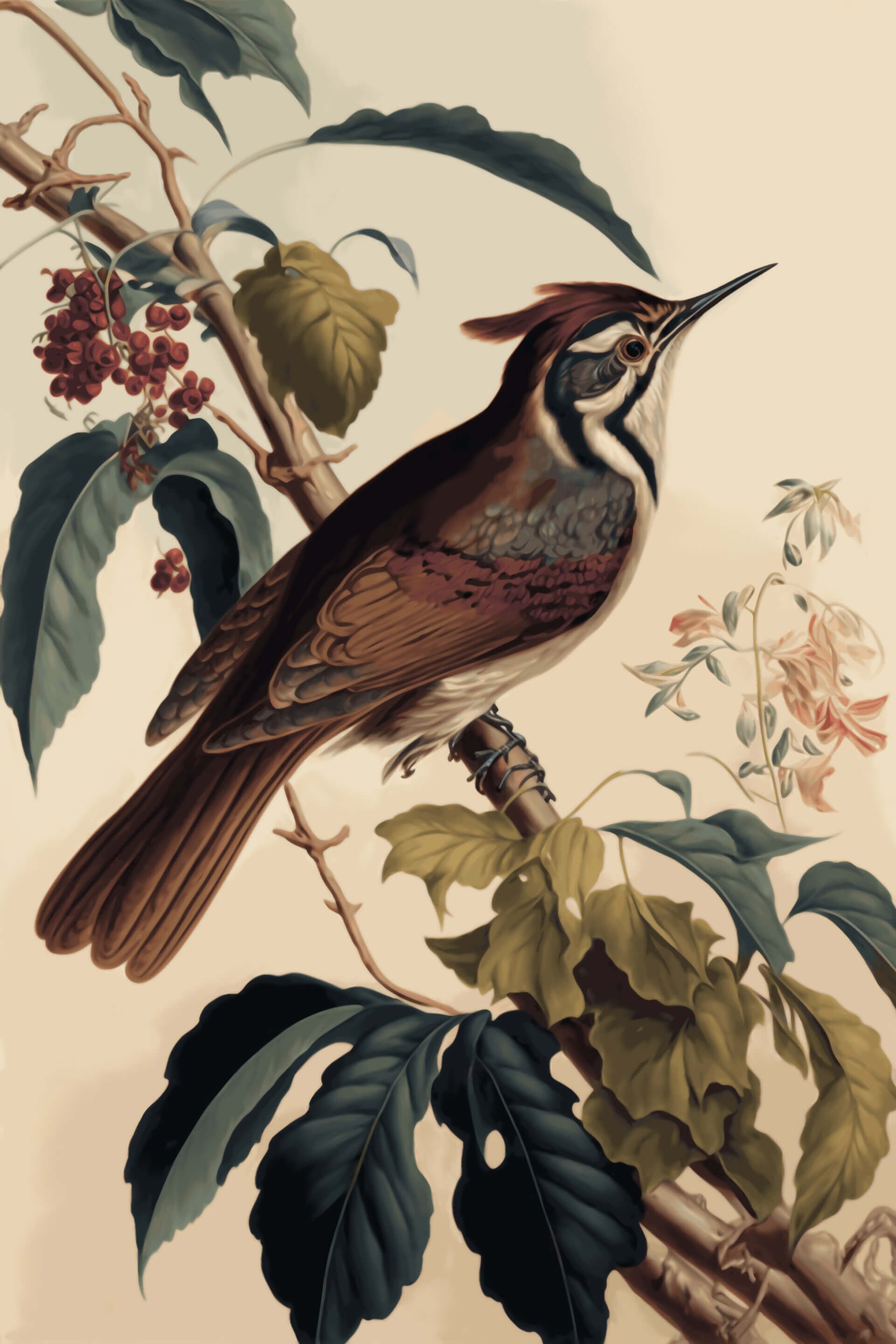 Brown Bird Wallpaper Mural Vintage Style - Etsy