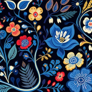 Vibrant Blue Floral Mexican Wallpaper Mural - Etsy