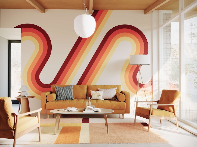 Vintage Retro Lines Wall Mural | Retro Wallpaper - Etsy