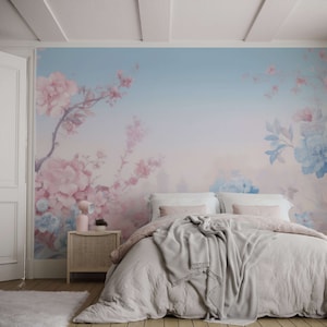 Pink & Blue Rococo Floral Wallpaper Mural - Etsy