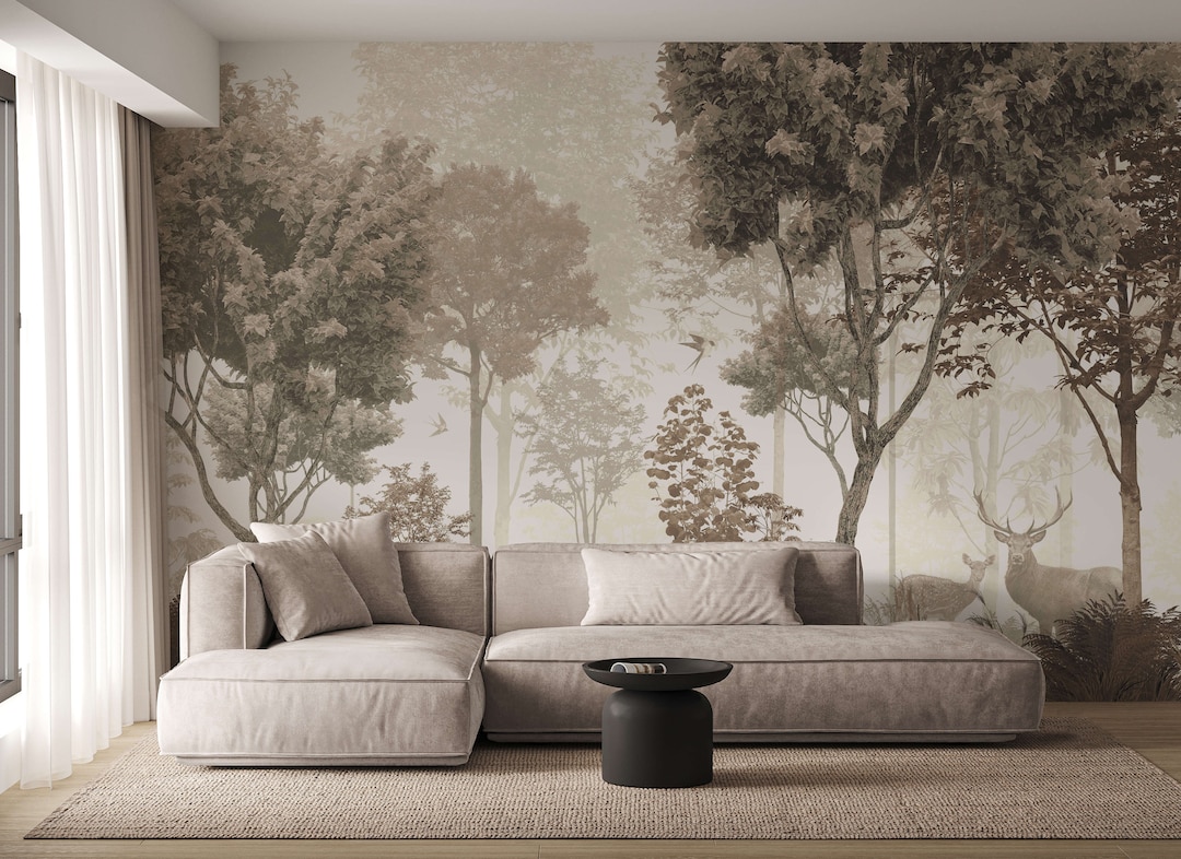 Beige Forest Wallpaper Mural | Stunning Beige Forest Wallpaper With ...