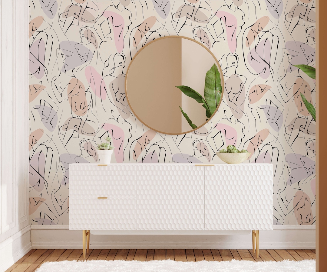 Female Body Line Art Wallpaper Mural - Etsy