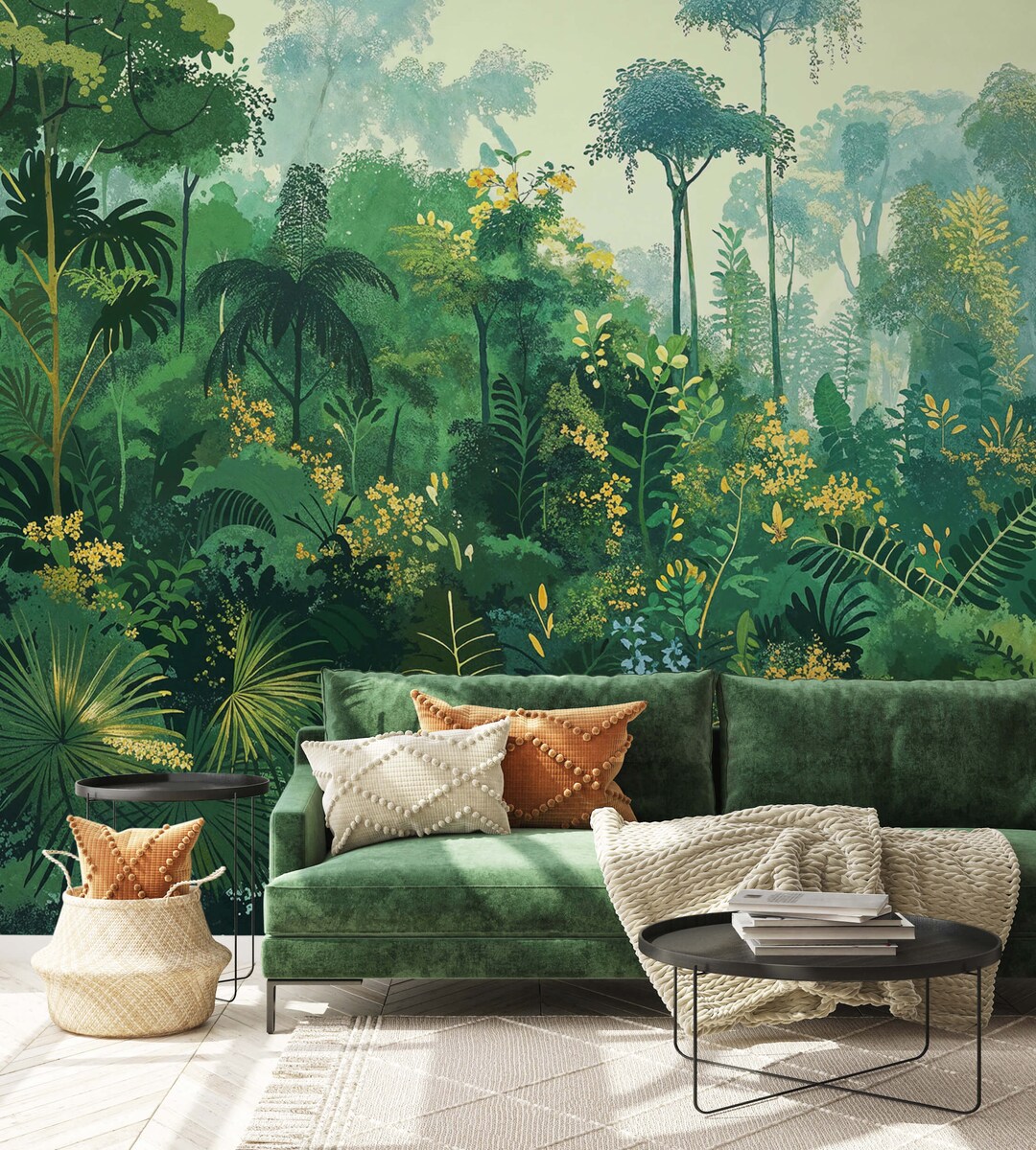 Illustrated Jungle Wallpaper Mural - Etsy