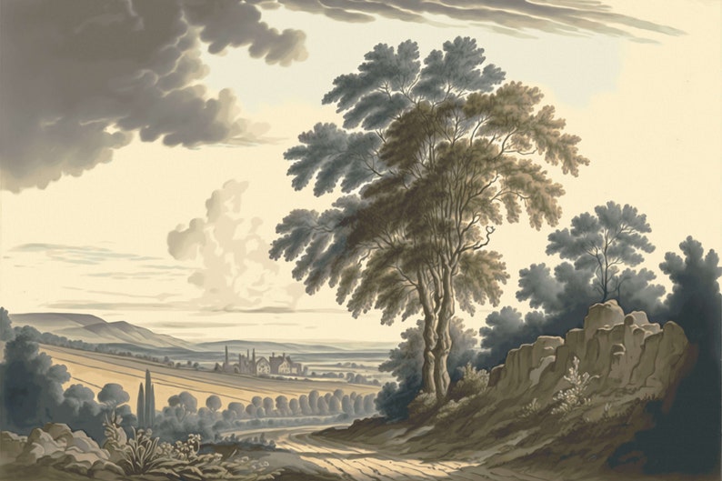 Vintage Landscape Wallpaper Mural - Etsy
