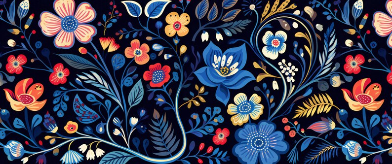 Vibrant Blue Floral Mexican Wallpaper Mural - Etsy