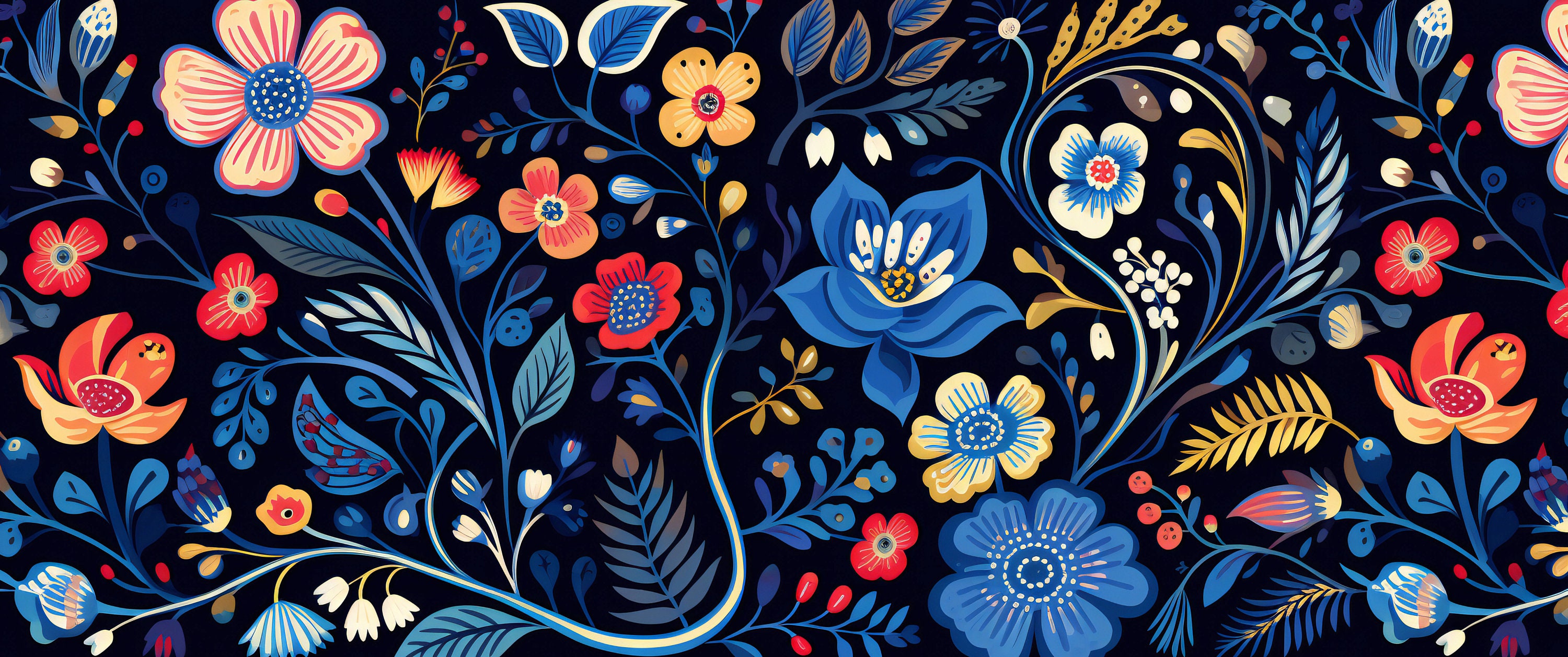 Vibrant Blue Floral Mexican Wallpaper Mural - Etsy