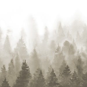 Misty Pine Watercolour Forest Wallpaper Mural - Etsy