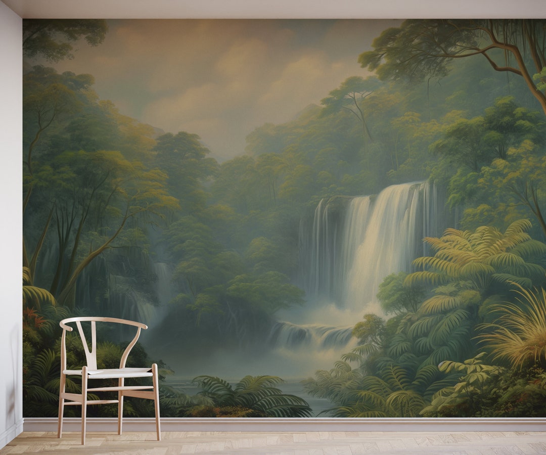 Rainforest Waterfall Wallpaper Mural - Etsy