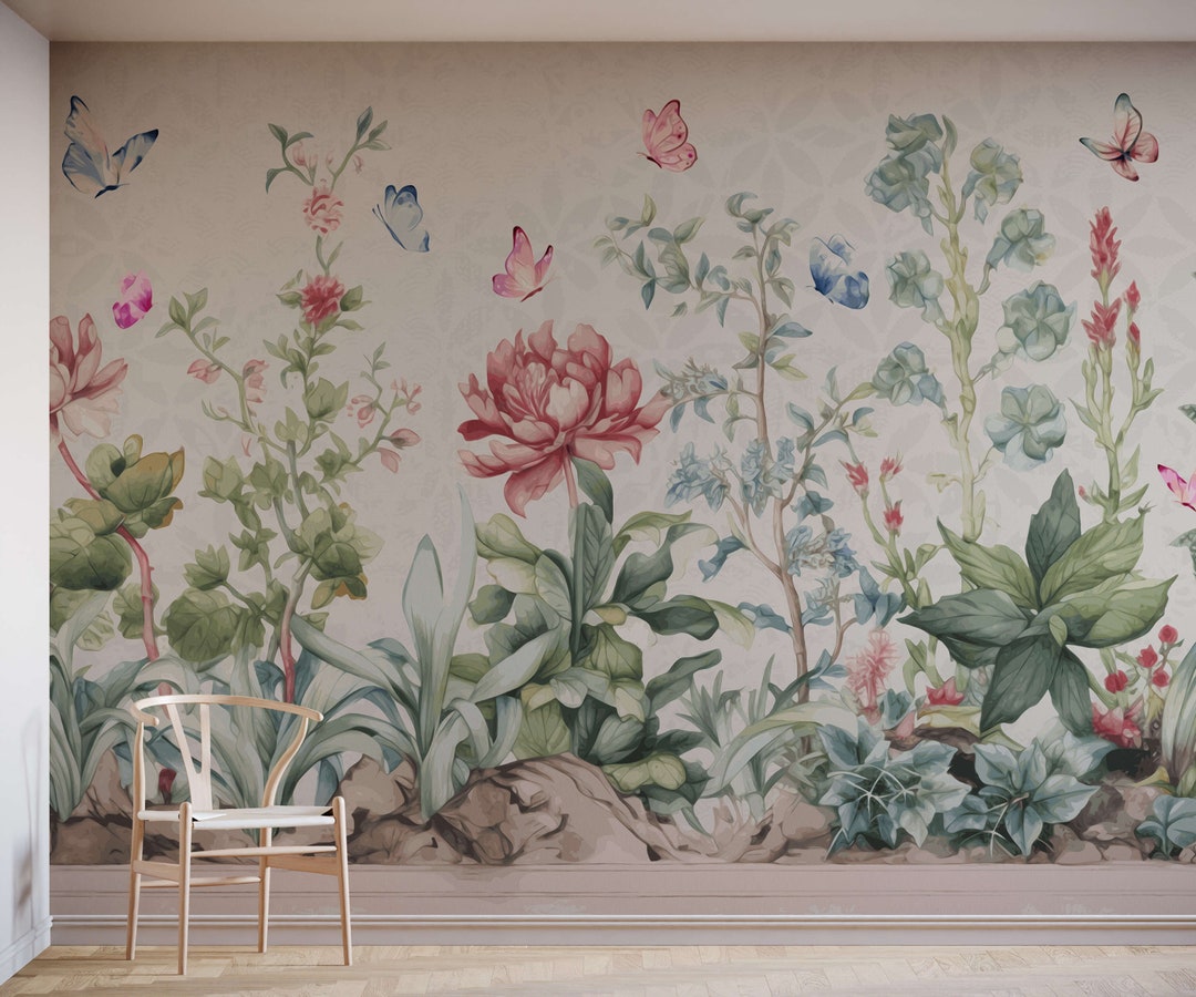 Watercolour Butterfly Wallpaper Mural | Floral Wall Mural - Etsy