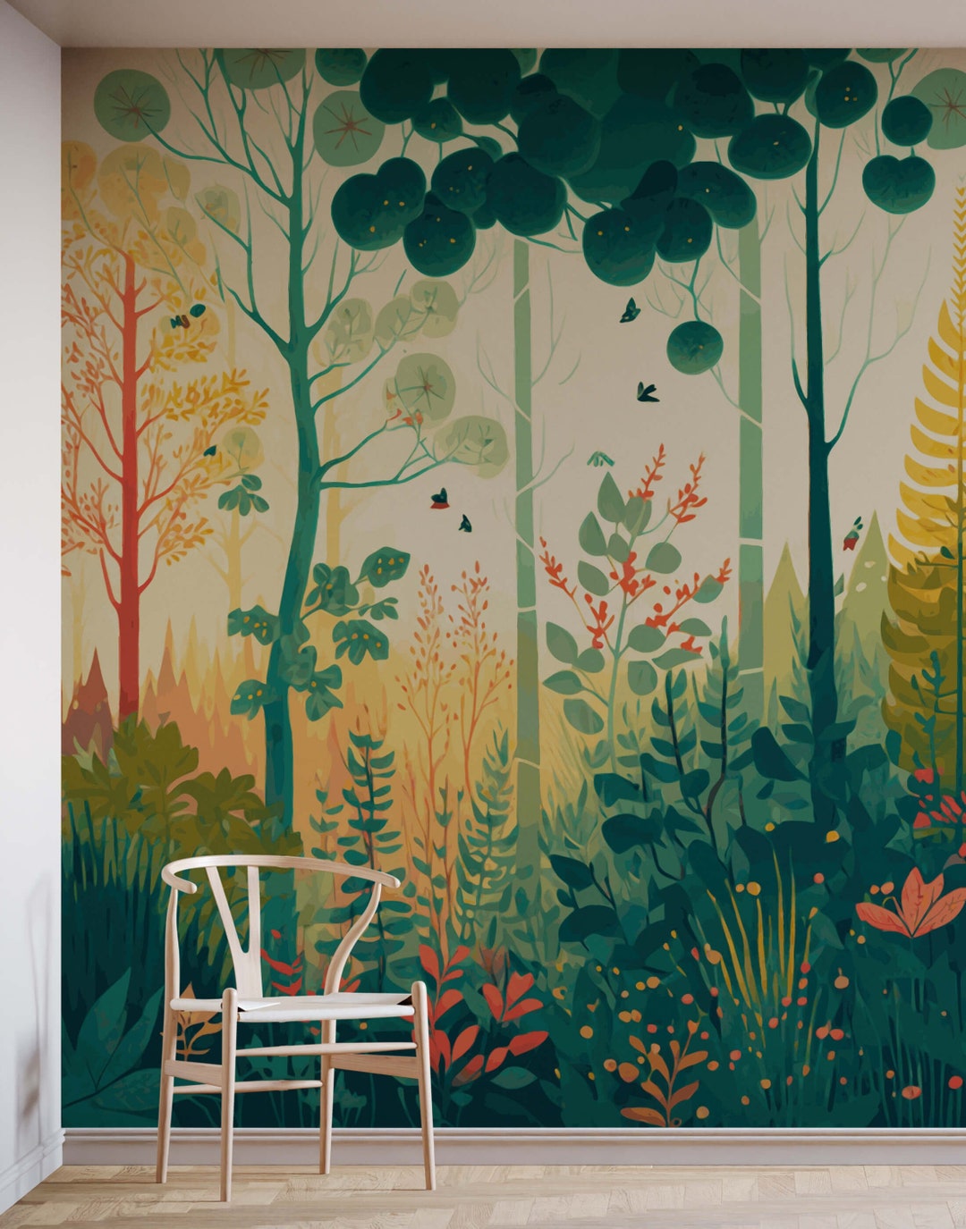 Multicolour Forest Wallpaper Mural - Etsy