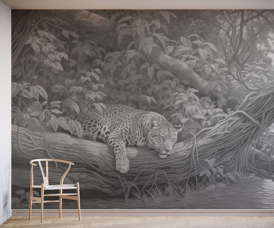 Jungle Leopard Wallpaper Mural - Etsy