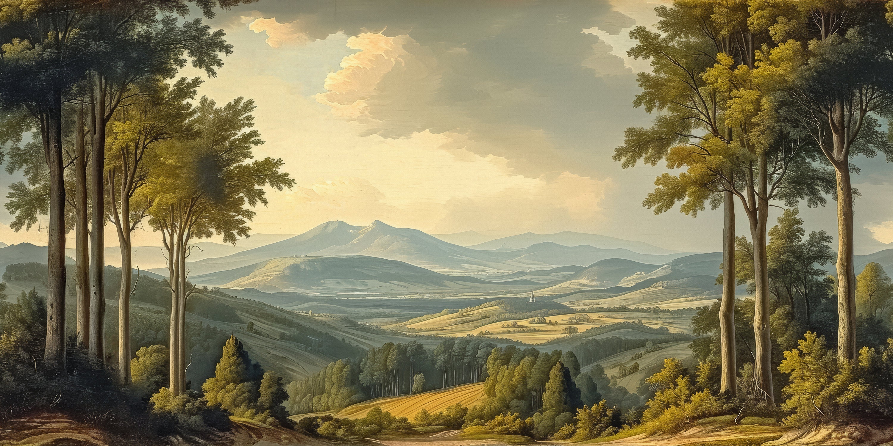 Vintage Landscape Wallpaper Mural - Etsy