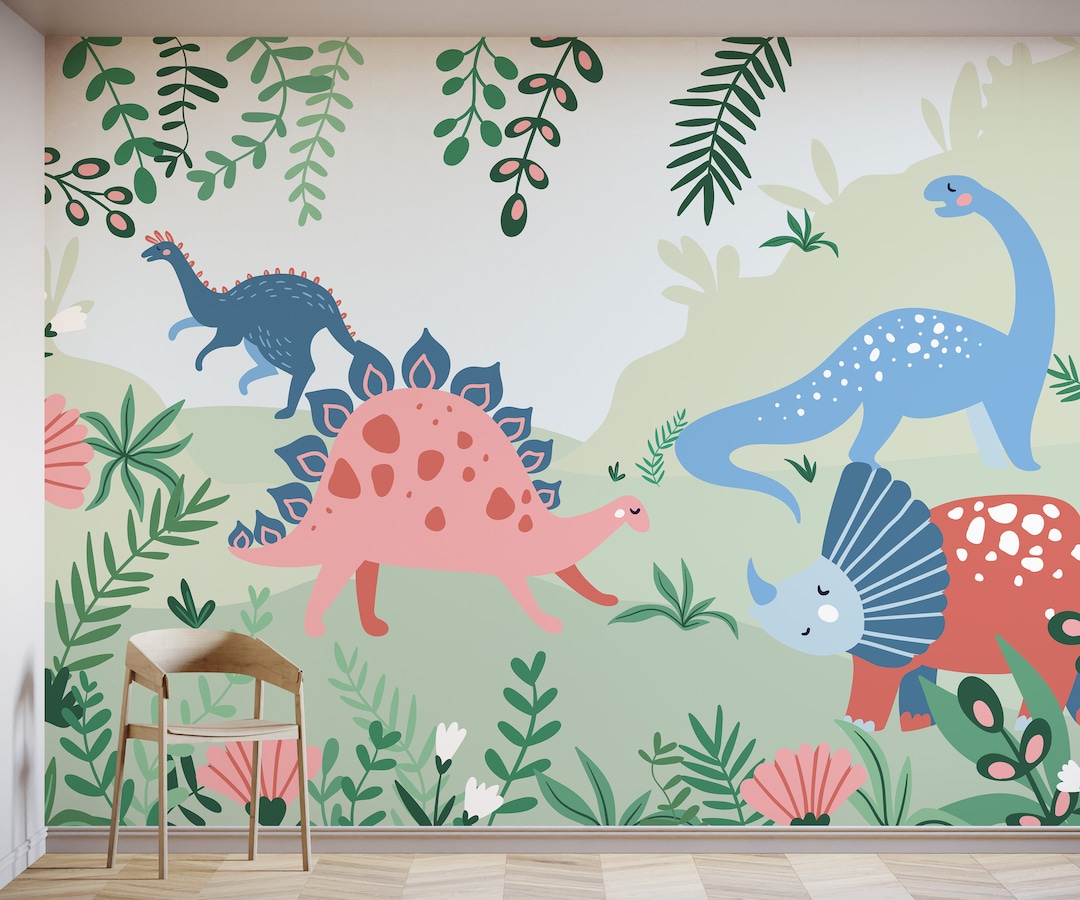 Kids Dinosaur Wallpaper | Fun Dinosaur Character Wall Mural - Etsy UK