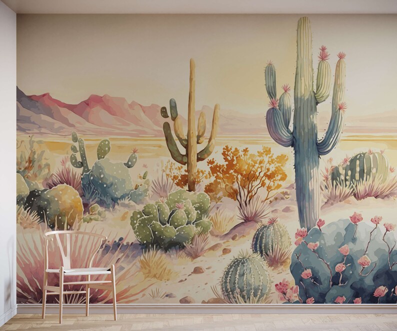 Cactus Desert Wall Mural | Cacti Wallpaper - Etsy