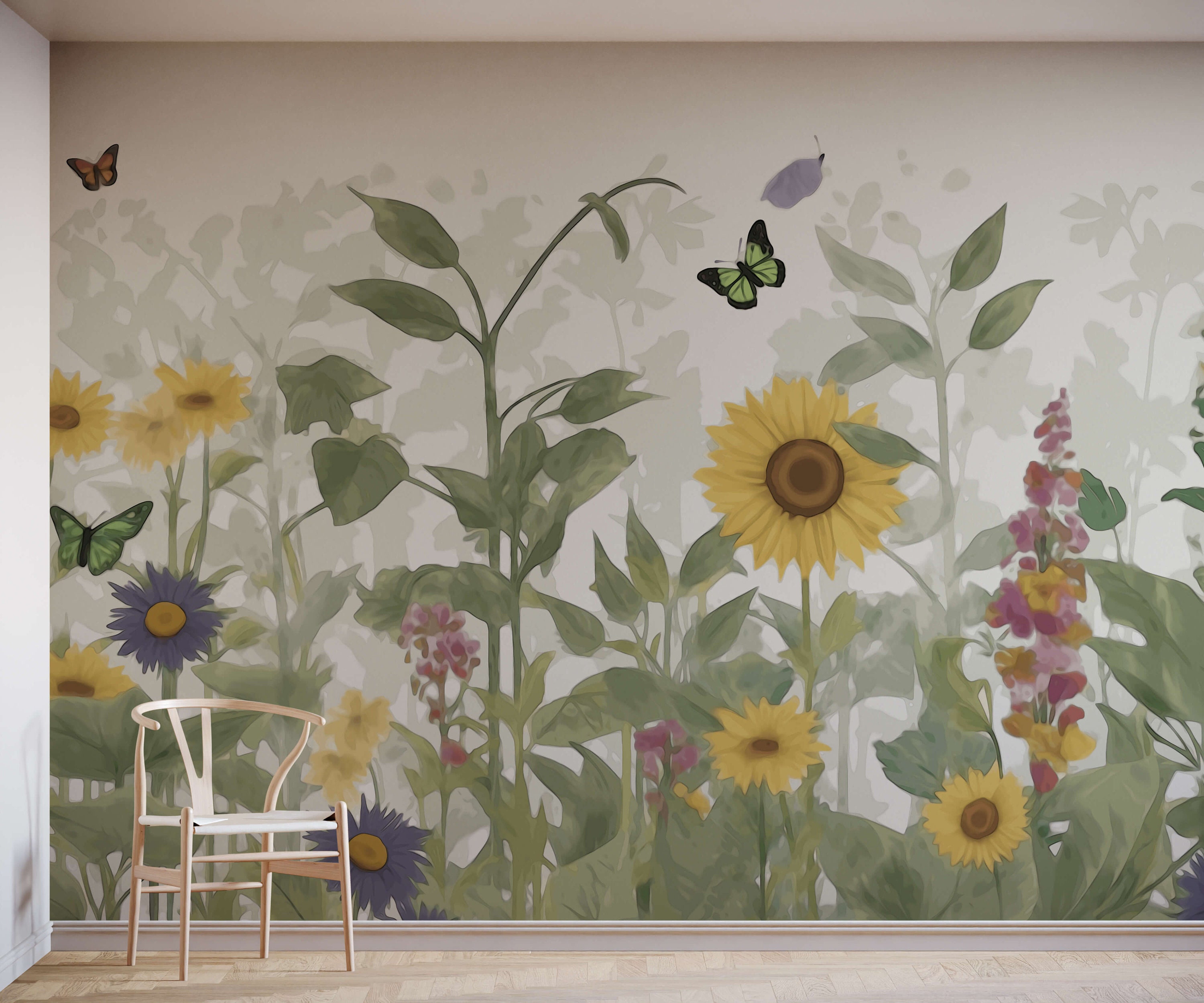 Illustrated Sunflower Wallpaper Mural - Etsy