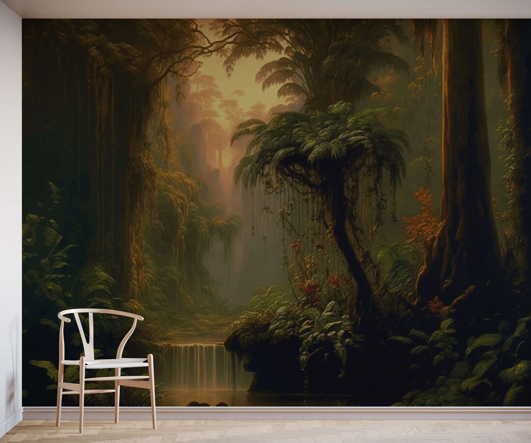 Rainforest Waterfall Wallpaper Mural - Etsy