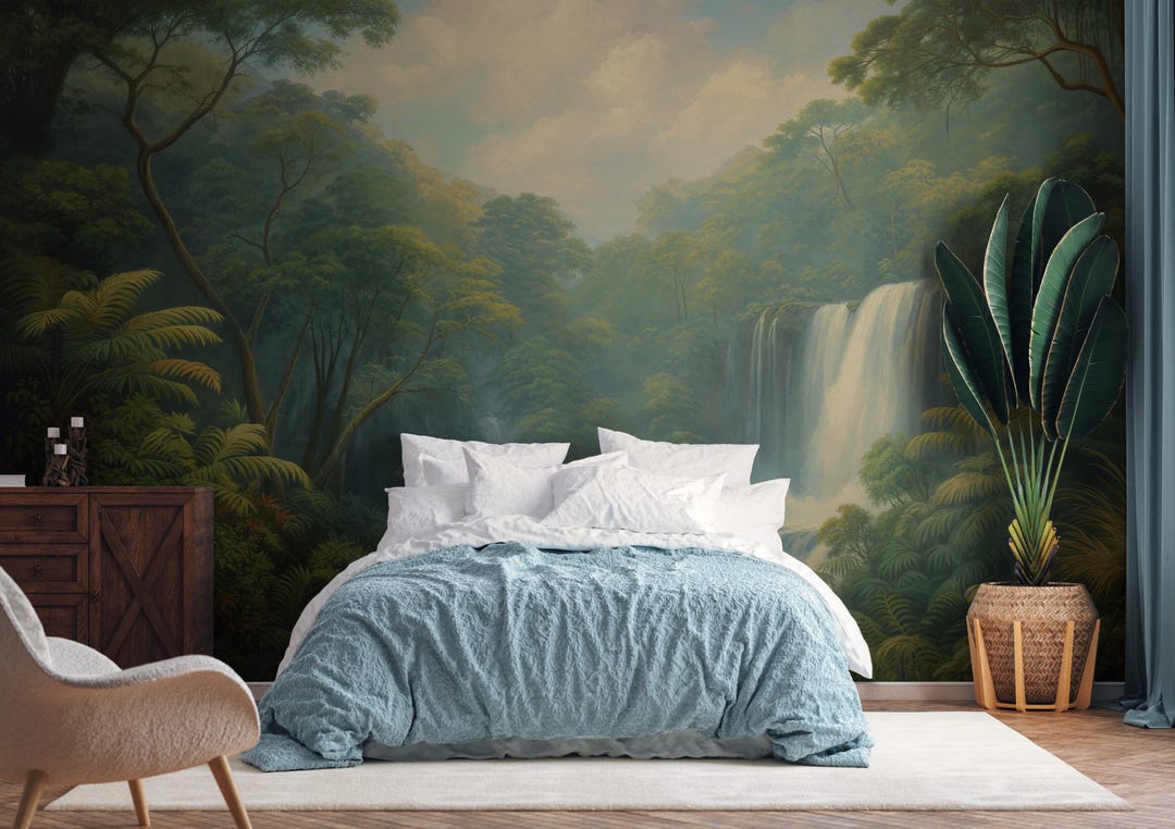 Rainforest Waterfall Wallpaper Mural - Etsy